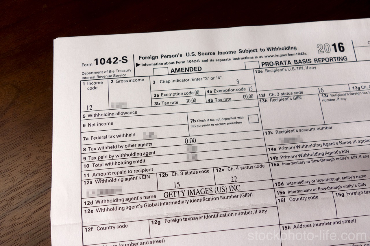 Form 1042-Sの書類が届いた | ストックフォト生活
